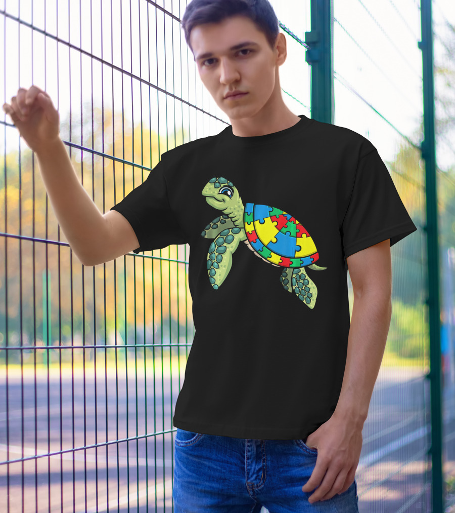 Turtle With Colorful Puzzle Pieces For Autism Awareness T-Shirt