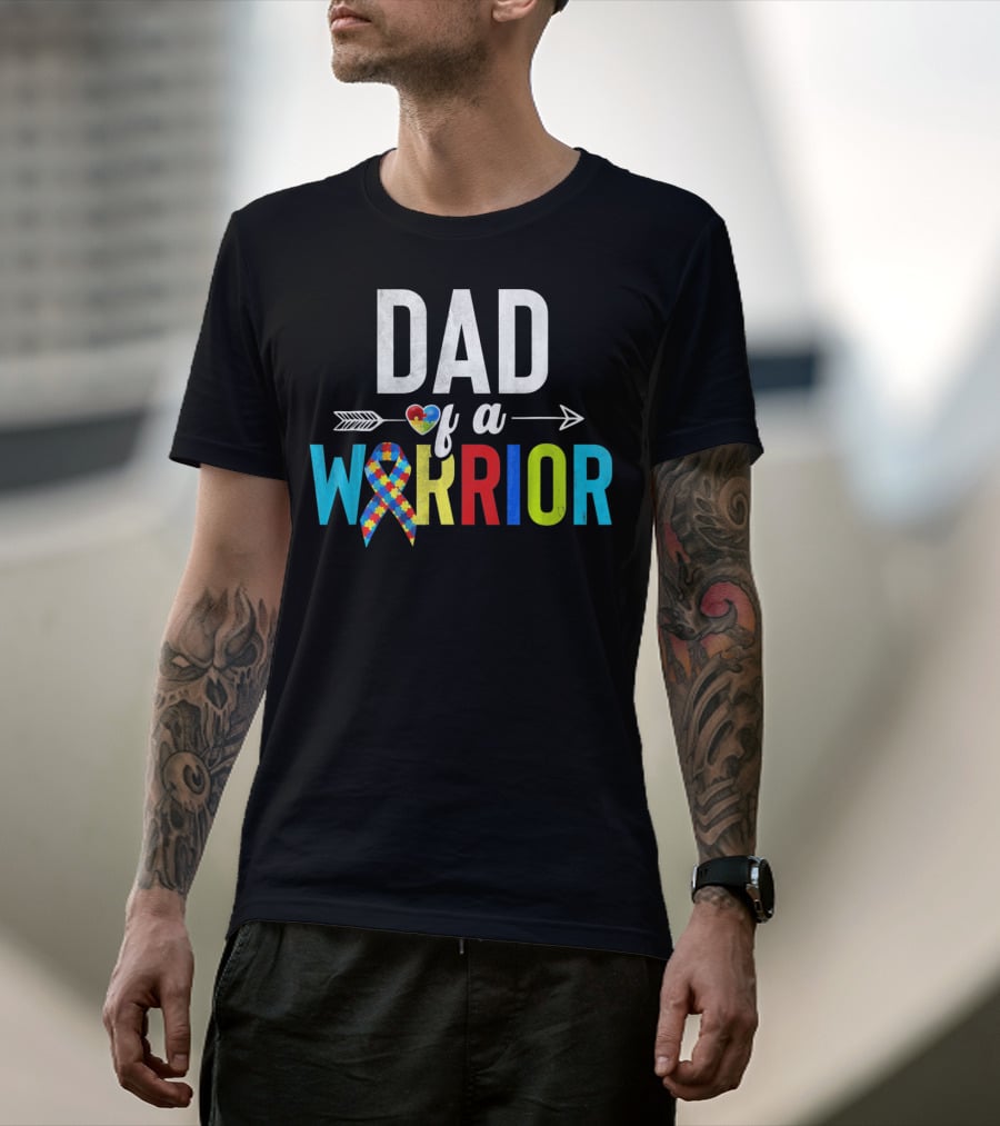 Dad Of A Warrior Autism Puzzle Heart T-Shirt