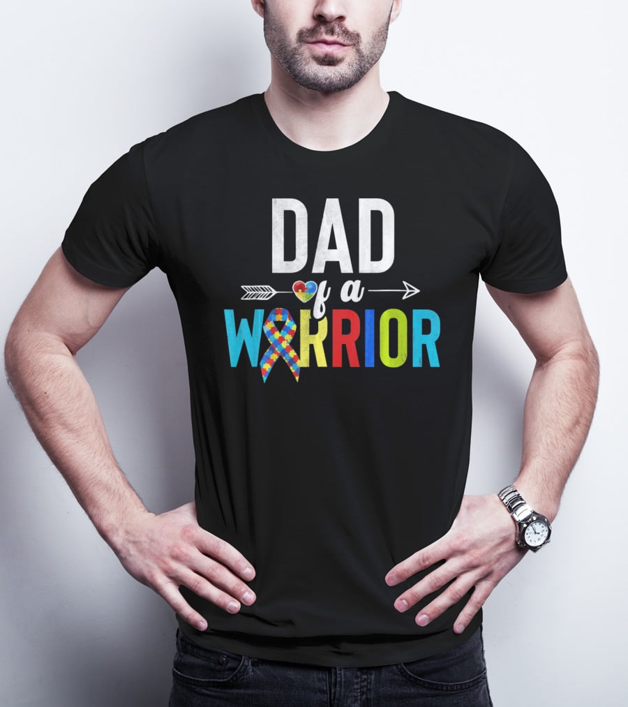 Dad Of A Warrior Autism Puzzle Heart T-Shirt