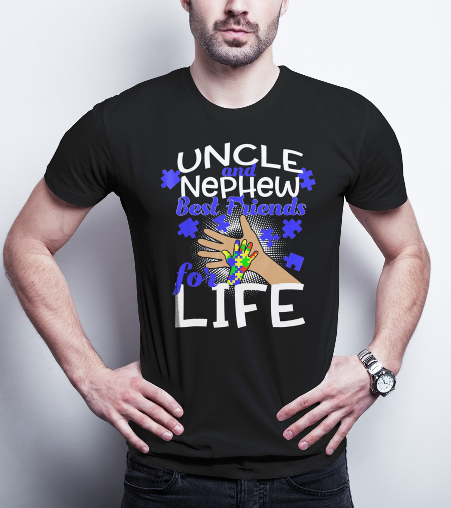 Uncle And Nephew Best Friends For Life Autism Awareness Puzzle Piece T-Shirt