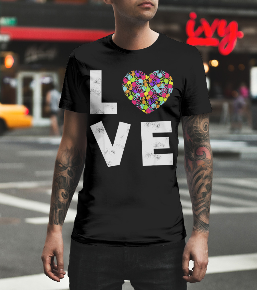 LOVE Heart With Colorful Handprints For Autism Awareness T-Shirt