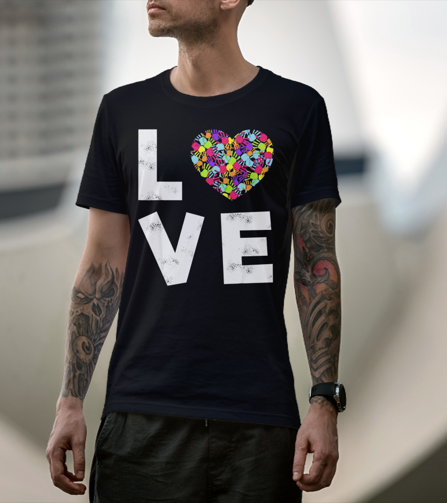 LOVE Heart With Colorful Handprints For Autism Awareness T-Shirt