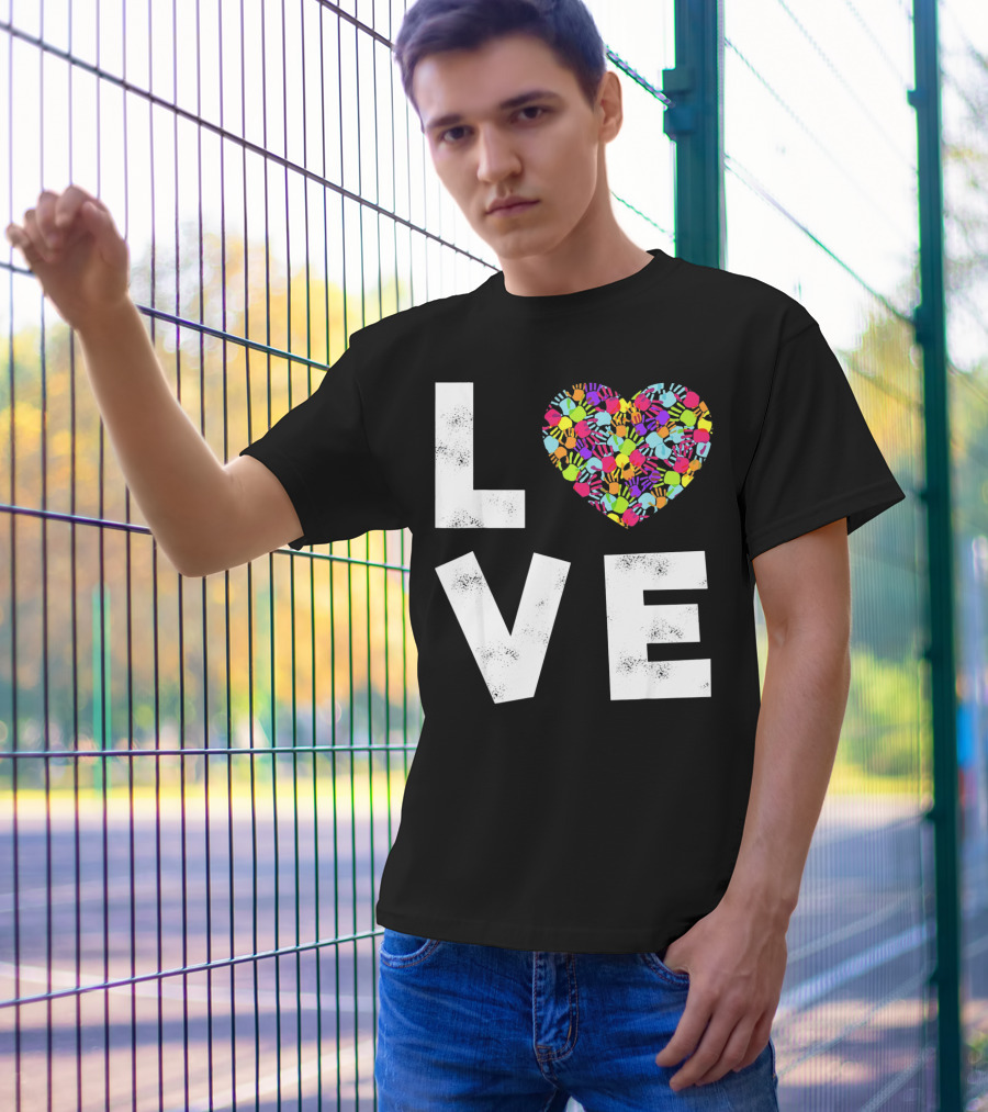 LOVE Heart With Colorful Handprints For Autism Awareness T-Shirt