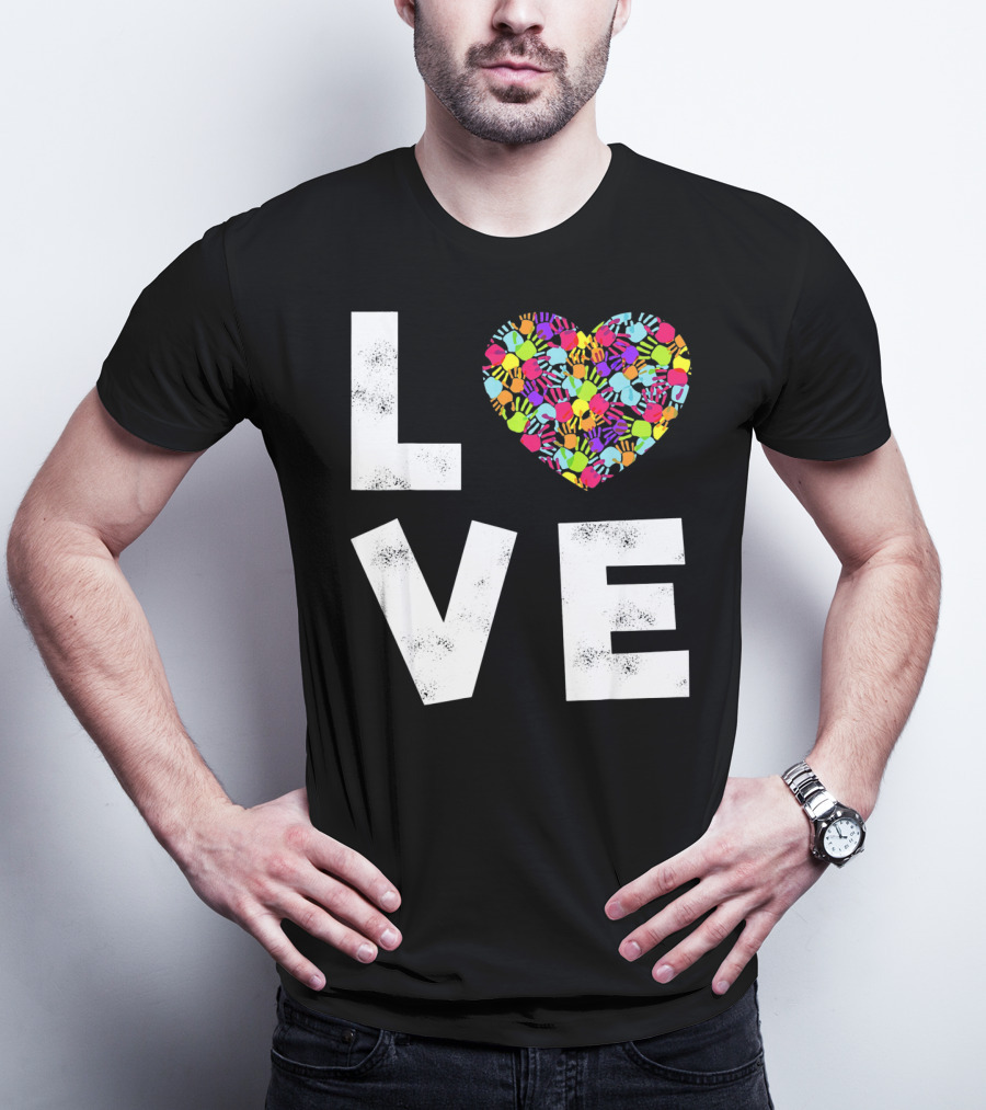 LOVE Heart With Colorful Handprints For Autism Awareness T-Shirt