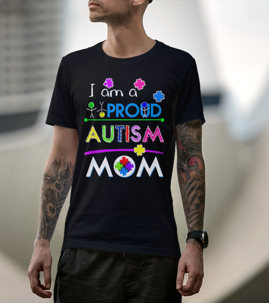 I Am A Proud Autism Mom Puzzle Pieces T-Shirt