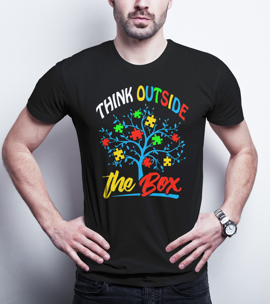 Think Outside The Box Puzzle Tree Autism Awareness T-Shirt