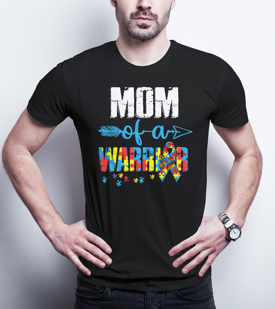 MOM Of A Warrior Autism Awareness Puzzle T-Shirt