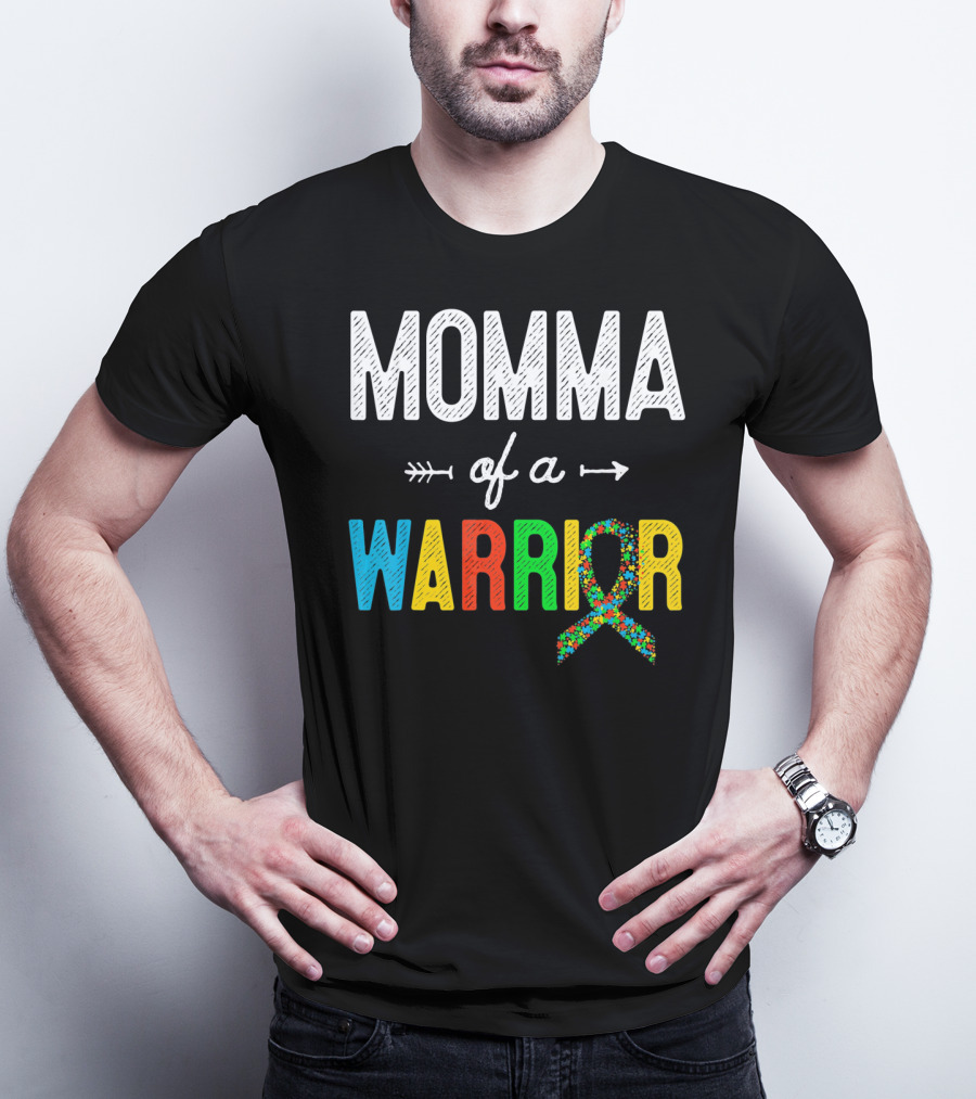 Momma Of A Warrior Autism Awareness Puzzle T-Shirt