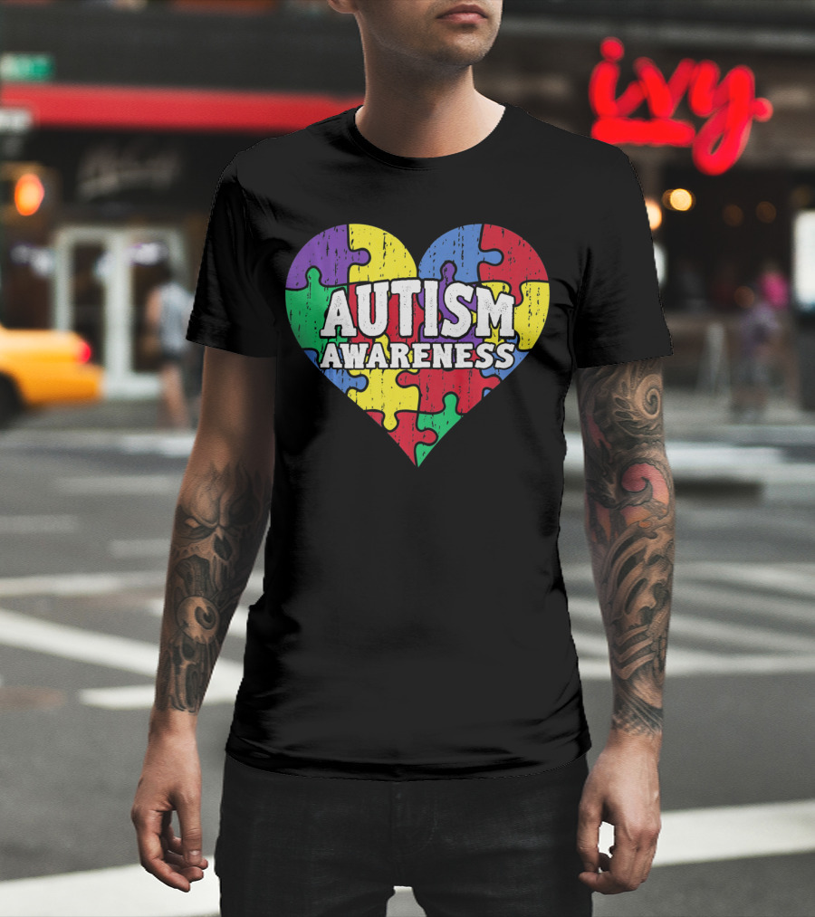 Autism Awareness Heart Puzzle Pieces T-Shirt