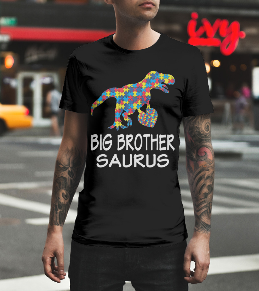 Big Brother Saurus Autism Puzzle Dinosaur T-Shirt