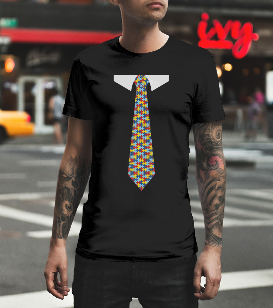 Autism Awareness Puzzle Tie T-Shirt
