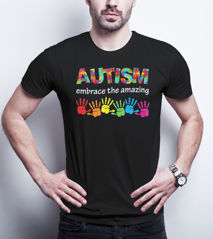 AUTISM Embrace The Amazing Rainbow Handprints Puzzle T-Shirt