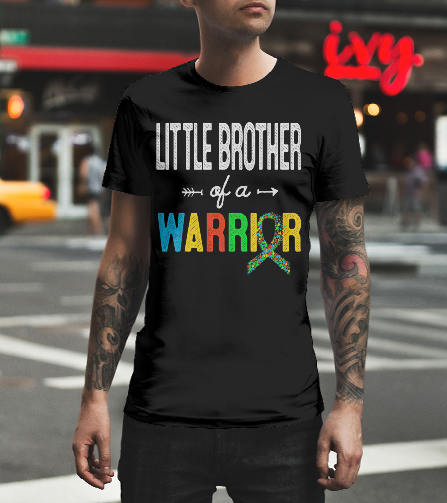 Little Brother Of A Warrior Autism Awareness Puzzle T-Shirt