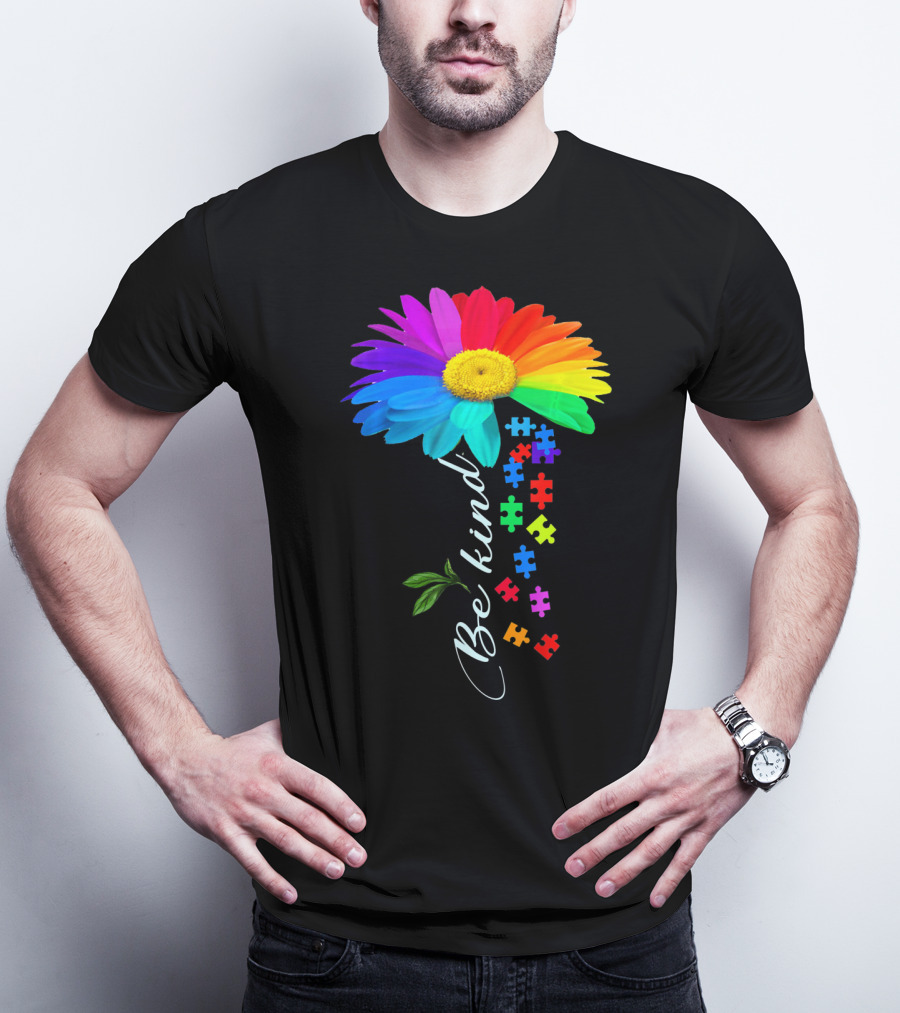 Be Kind Autism Awareness Choose Kindness Rainbow Flower Puzzle Pieces T-Shirt