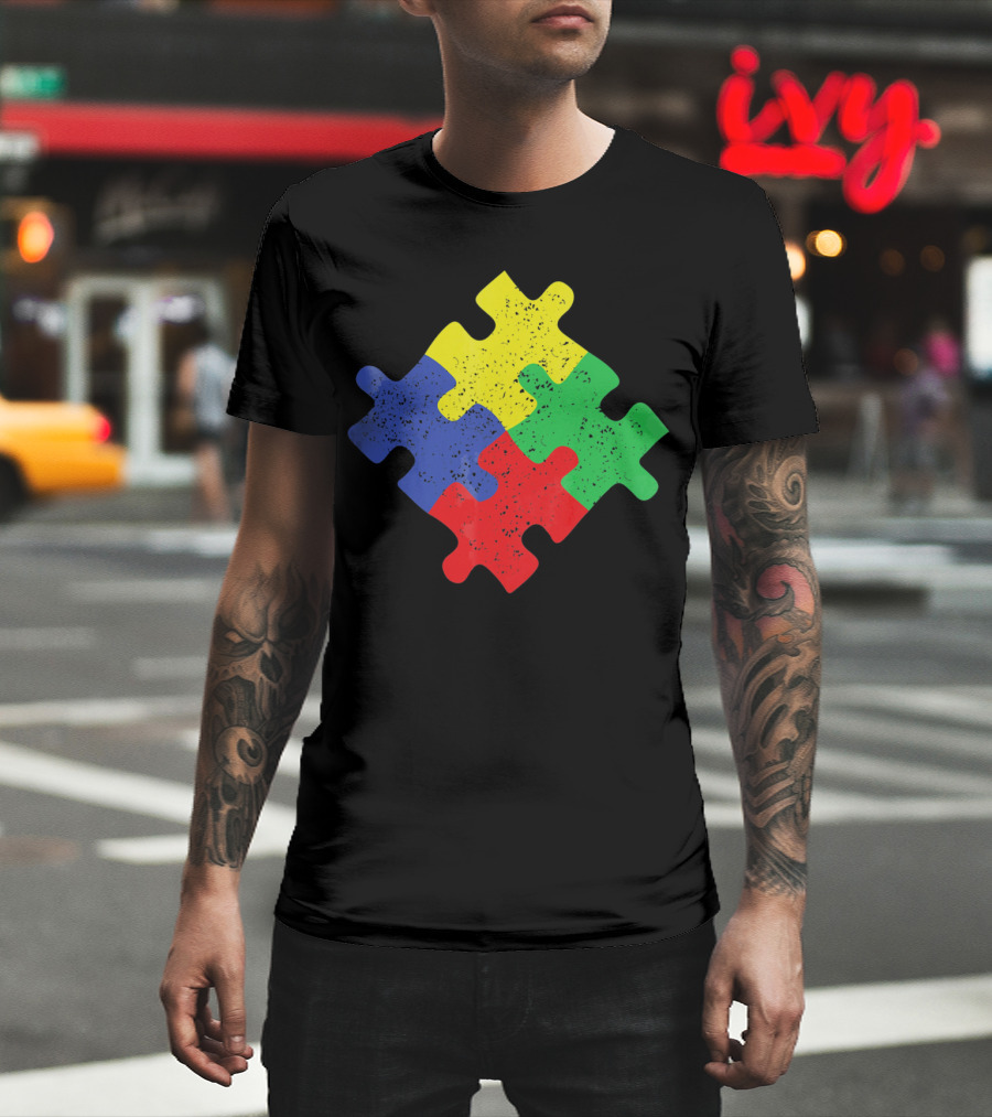 Retro Puzzle Piece Autism Awareness T-Shirt