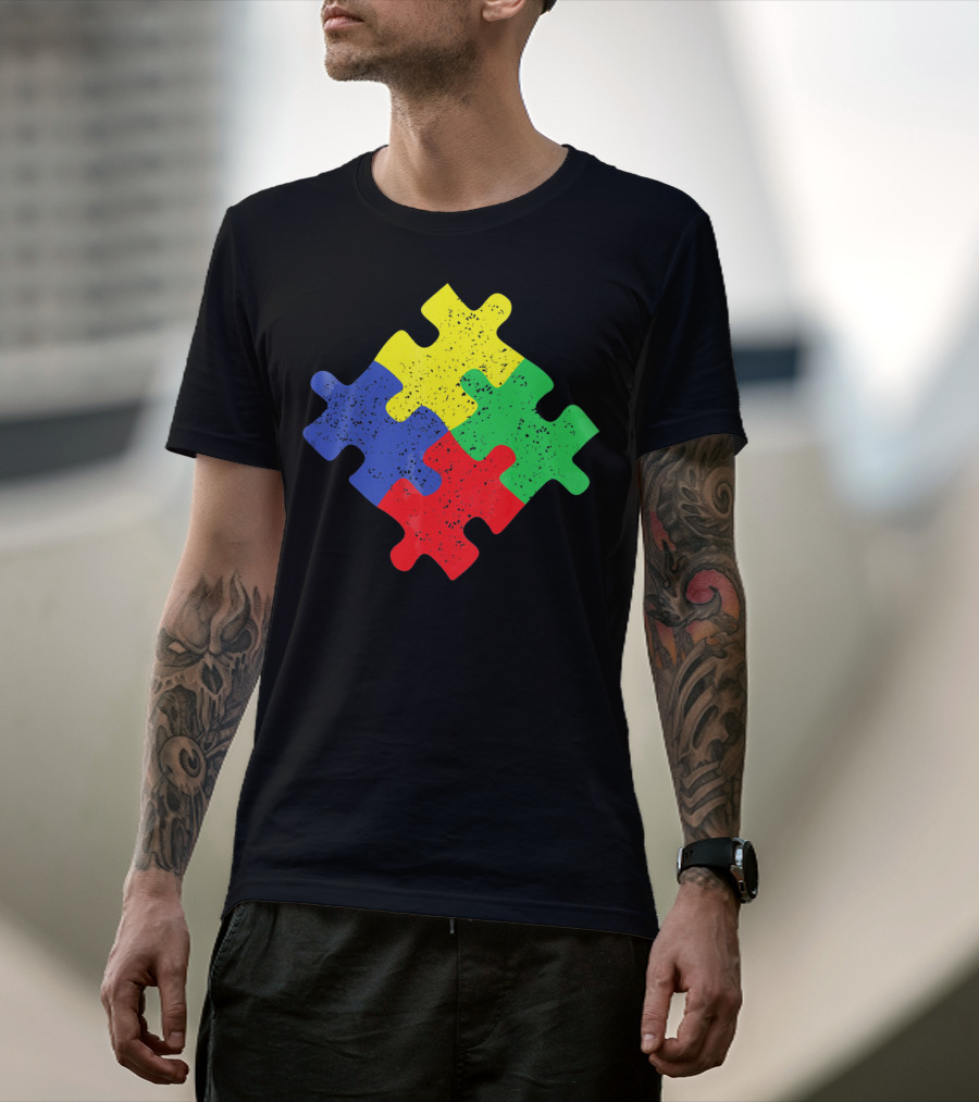 Retro Puzzle Piece Autism Awareness T-Shirt