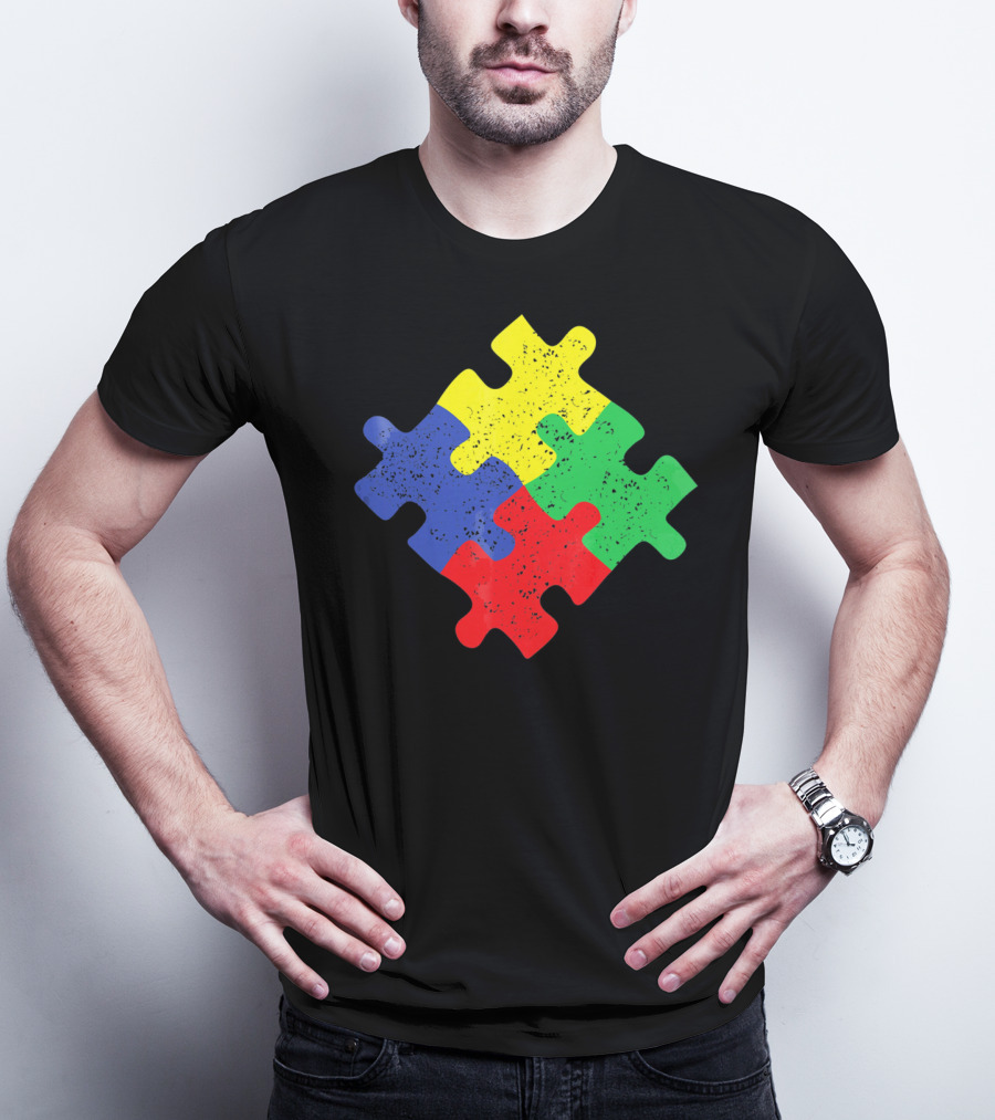 Retro Puzzle Piece Autism Awareness T-Shirt