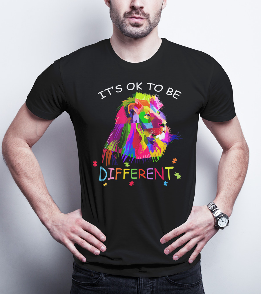 It's OK To Be Different Autism Awareness Colorful Lion T-Shirt