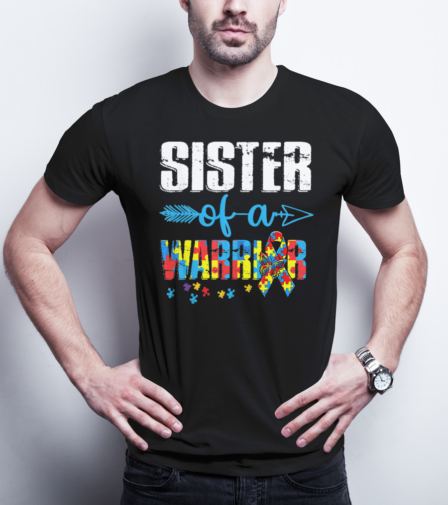 Sister Of A Warrior Puzzle Ribbon Autism Awareness T-Shirt