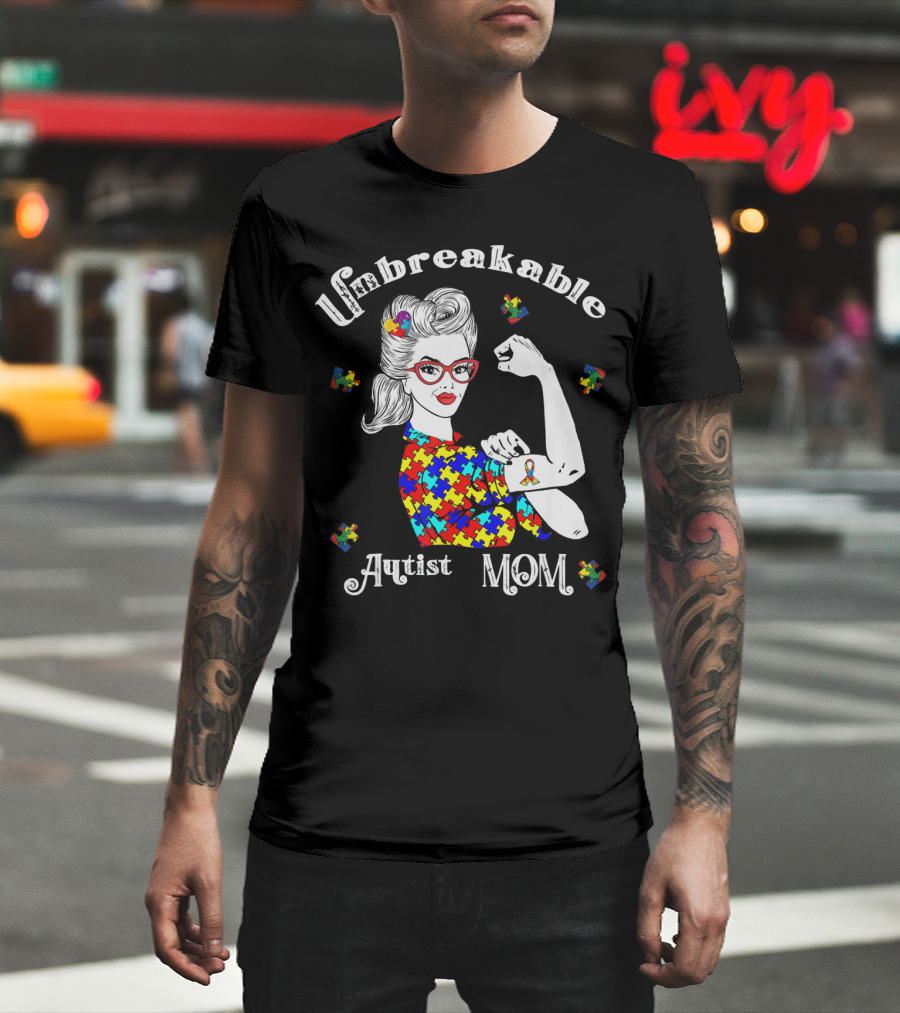 Unbreakable Autist Mom Puzzle Piece T-Shirt