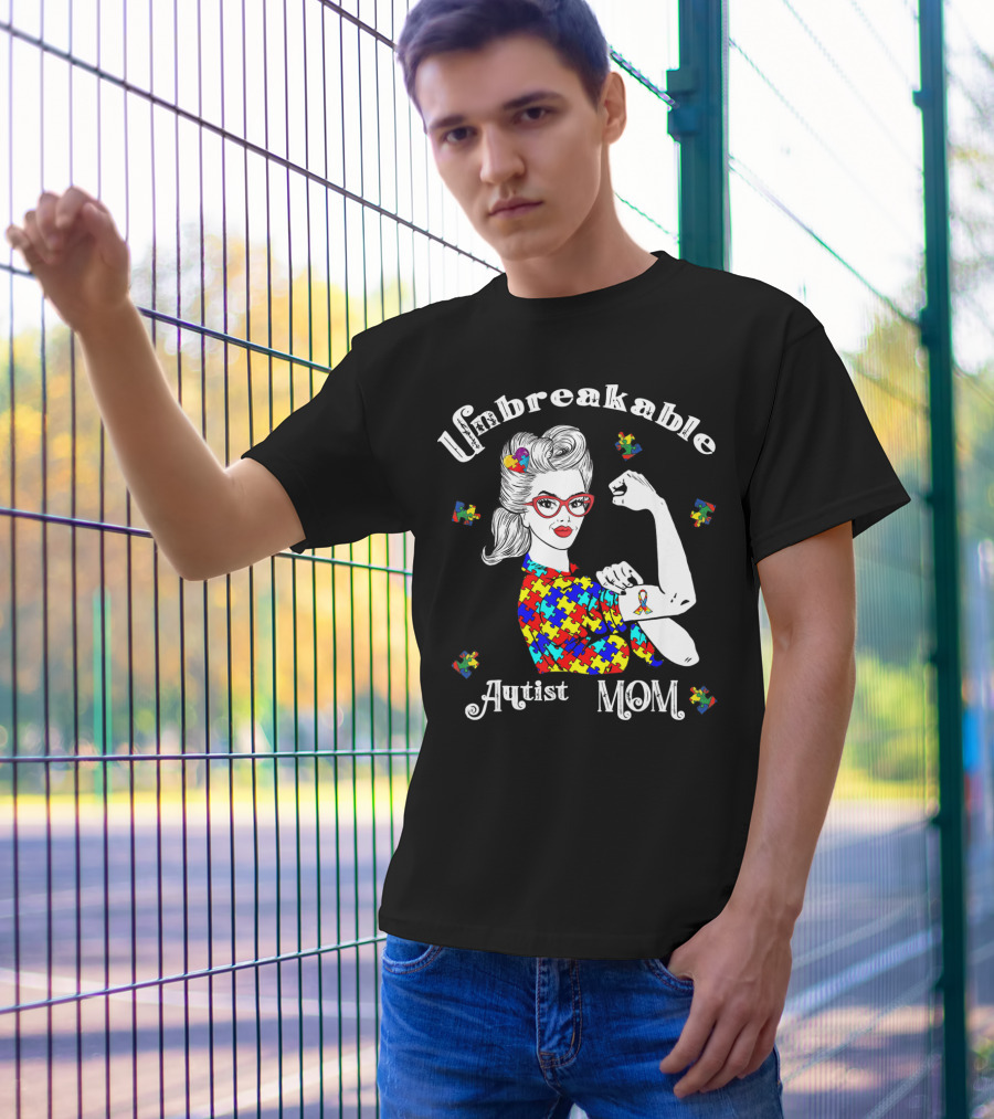 Unbreakable Autist Mom Puzzle Piece T-Shirt