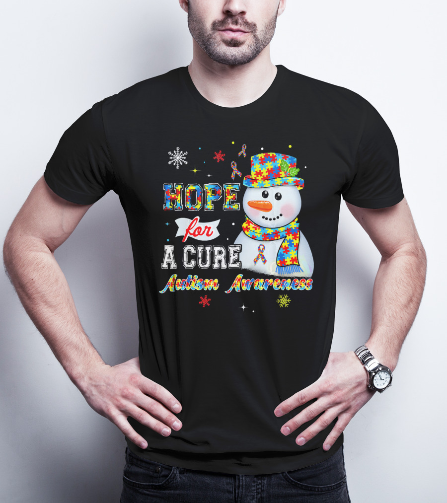 HOPE FOR A CURE Autism Awareness Snowman Puzzle T-Shirt