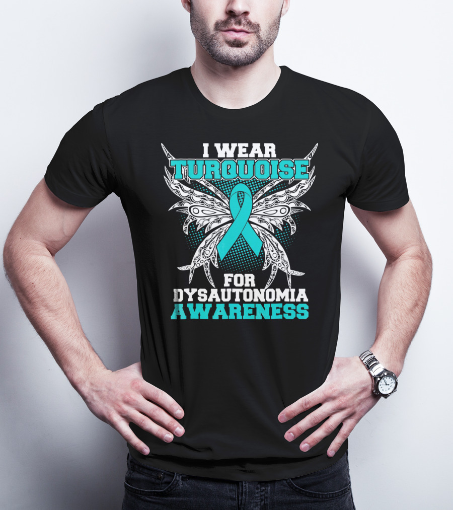 I Wear Turquoise Ribbon For Dysautonomia Awareness With Intricate Wing T-Shirt