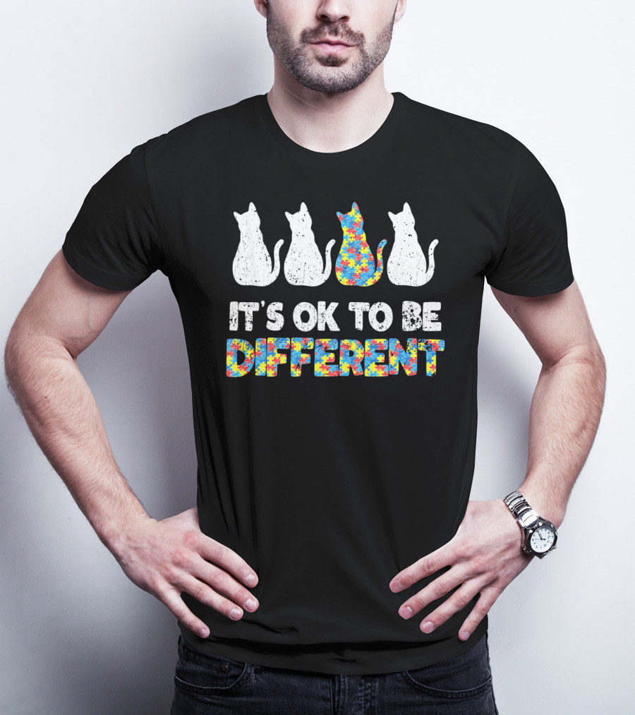 Autism Awareness Day Cat It's OK To Be Different T-Shirt