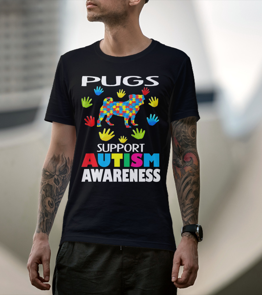 Pugs Support Autism Awareness Puzzle Handprints T-Shirt
