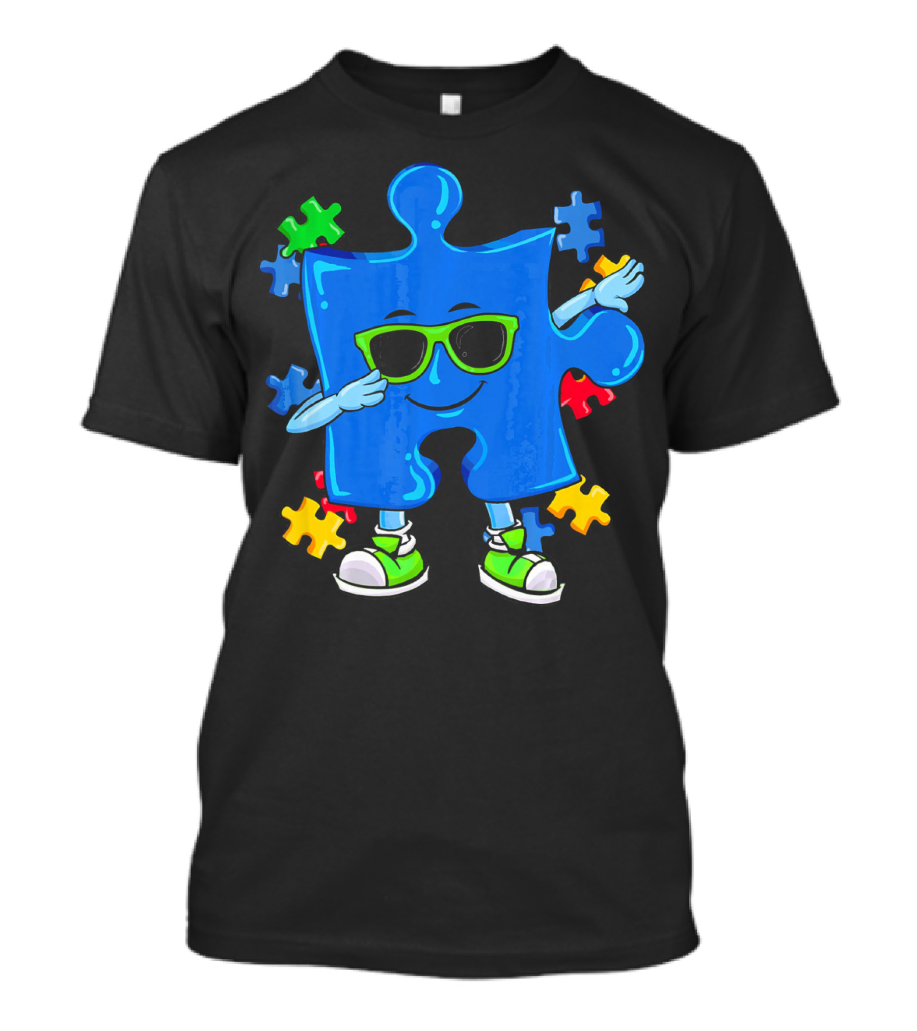 Dabbing Puzzle Piece Cool Sunglasses Autism Awareness T-Shirt