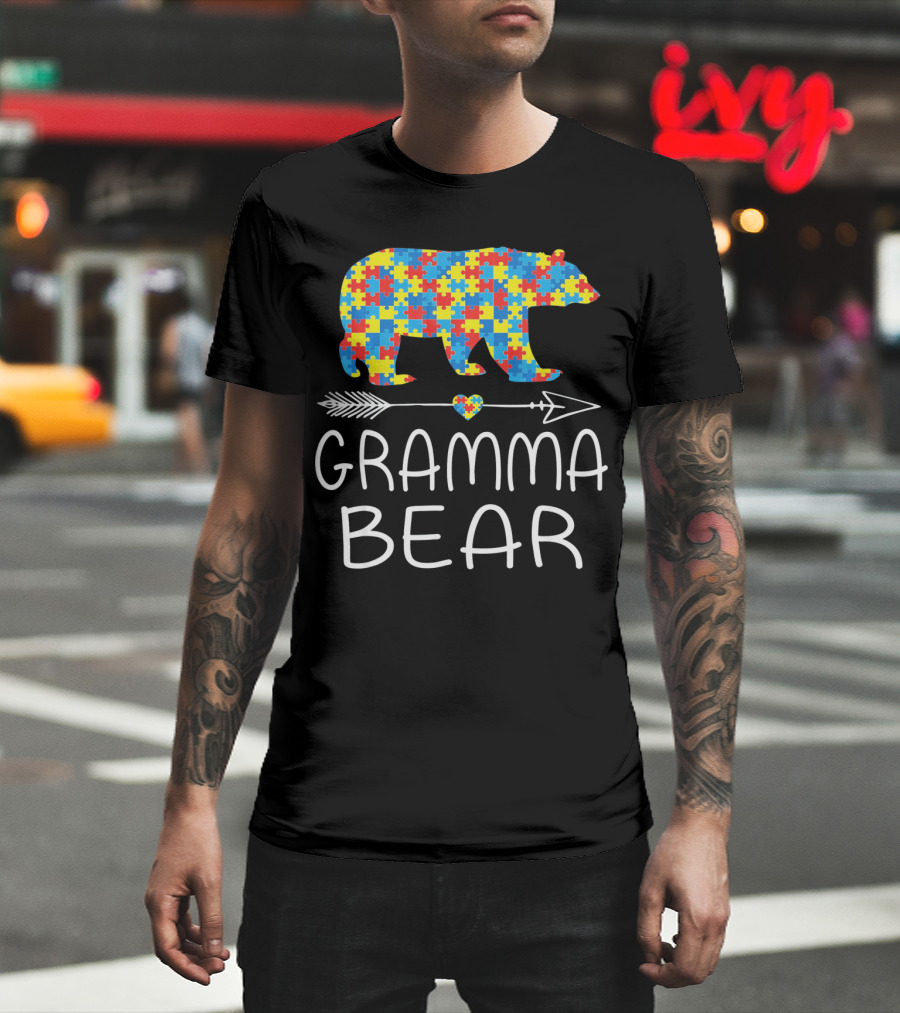 Gramma Bear Autism Awareness Puzzle Bear T-Shirt
