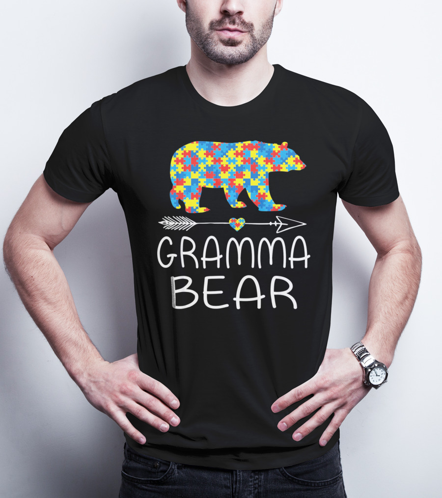 Gramma Bear Autism Awareness Puzzle Bear T-Shirt