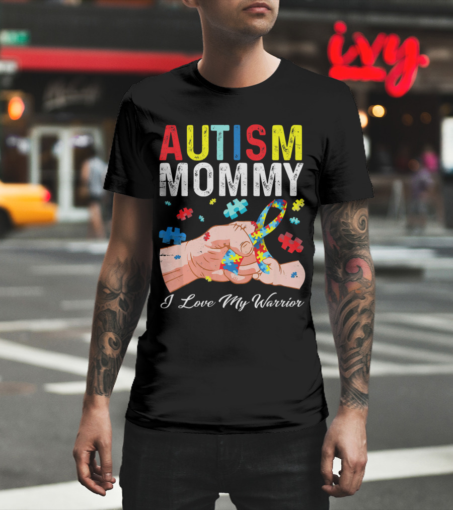 Autism Mommy I Love My Warrior Puzzle T-Shirt