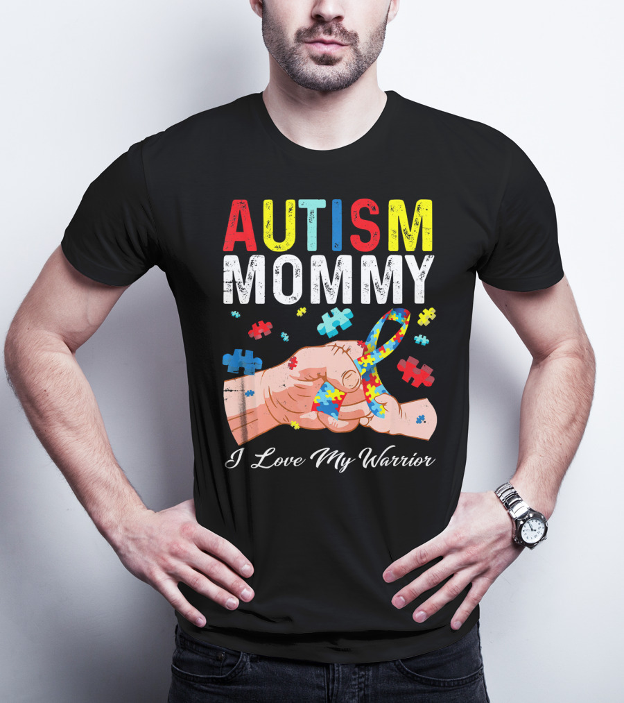 Autism Mommy I Love My Warrior Puzzle T-Shirt