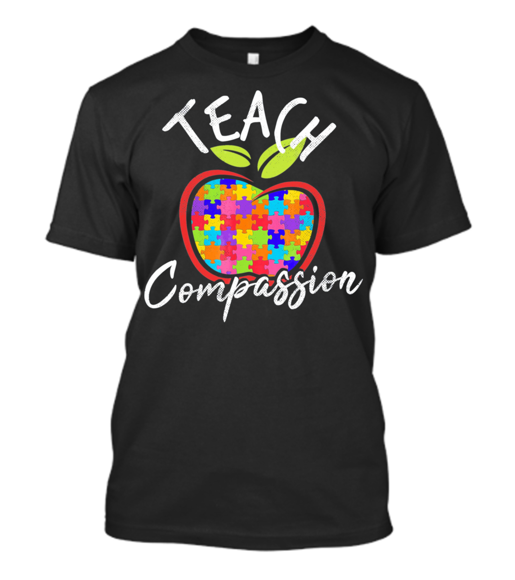 Autism Awareness Teach Compassion Puzzle Piece Apple T-Shirt