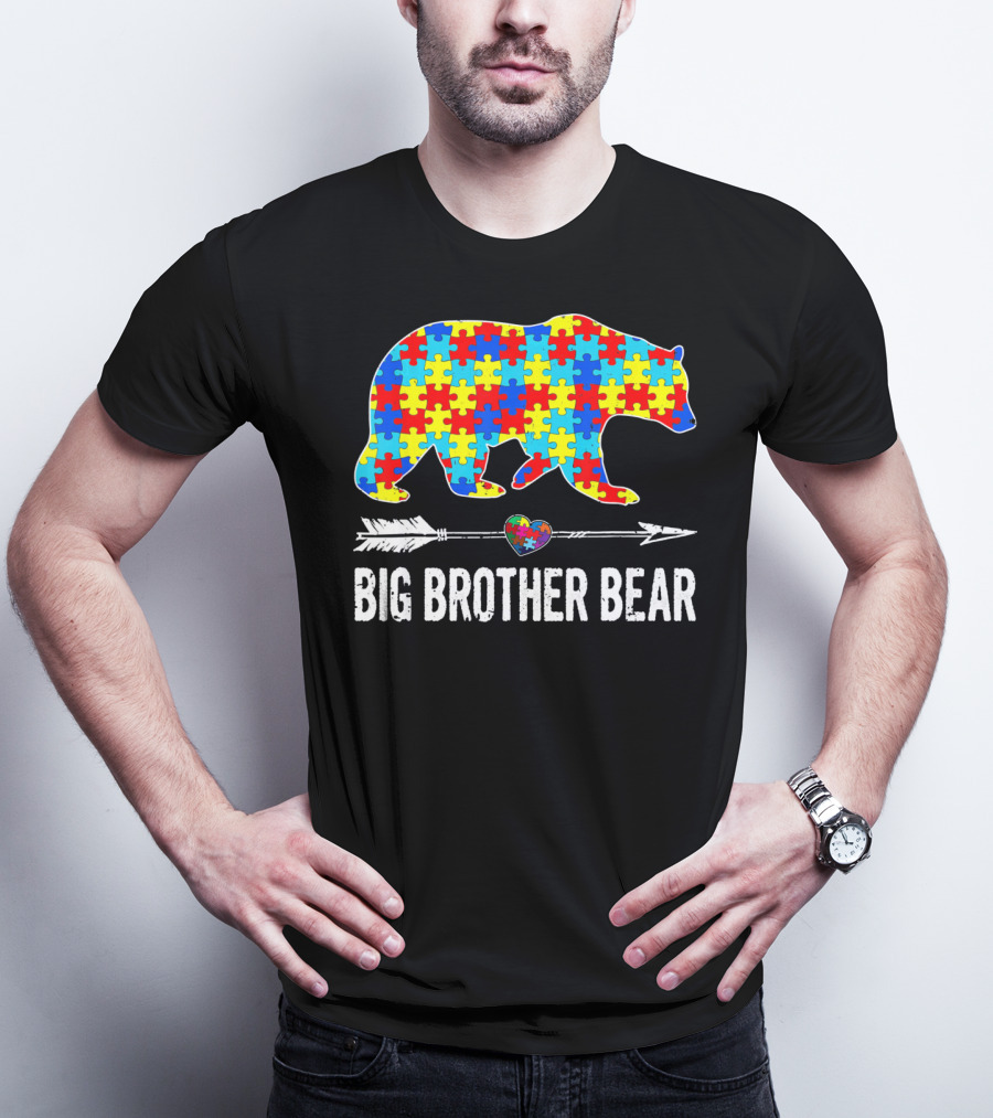 Big Brother Bear Autism Puzzle Heart Awareness T-Shirt