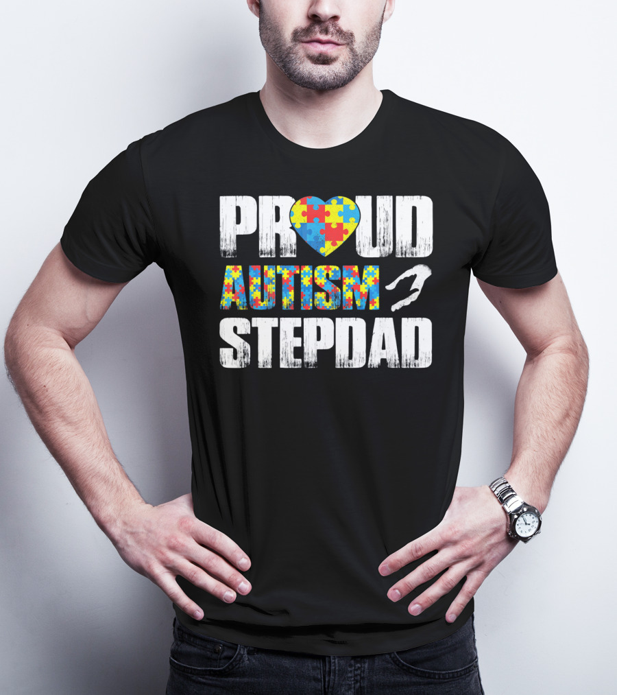 Proud Autism Stepdad Heart Puzzle T-Shirt