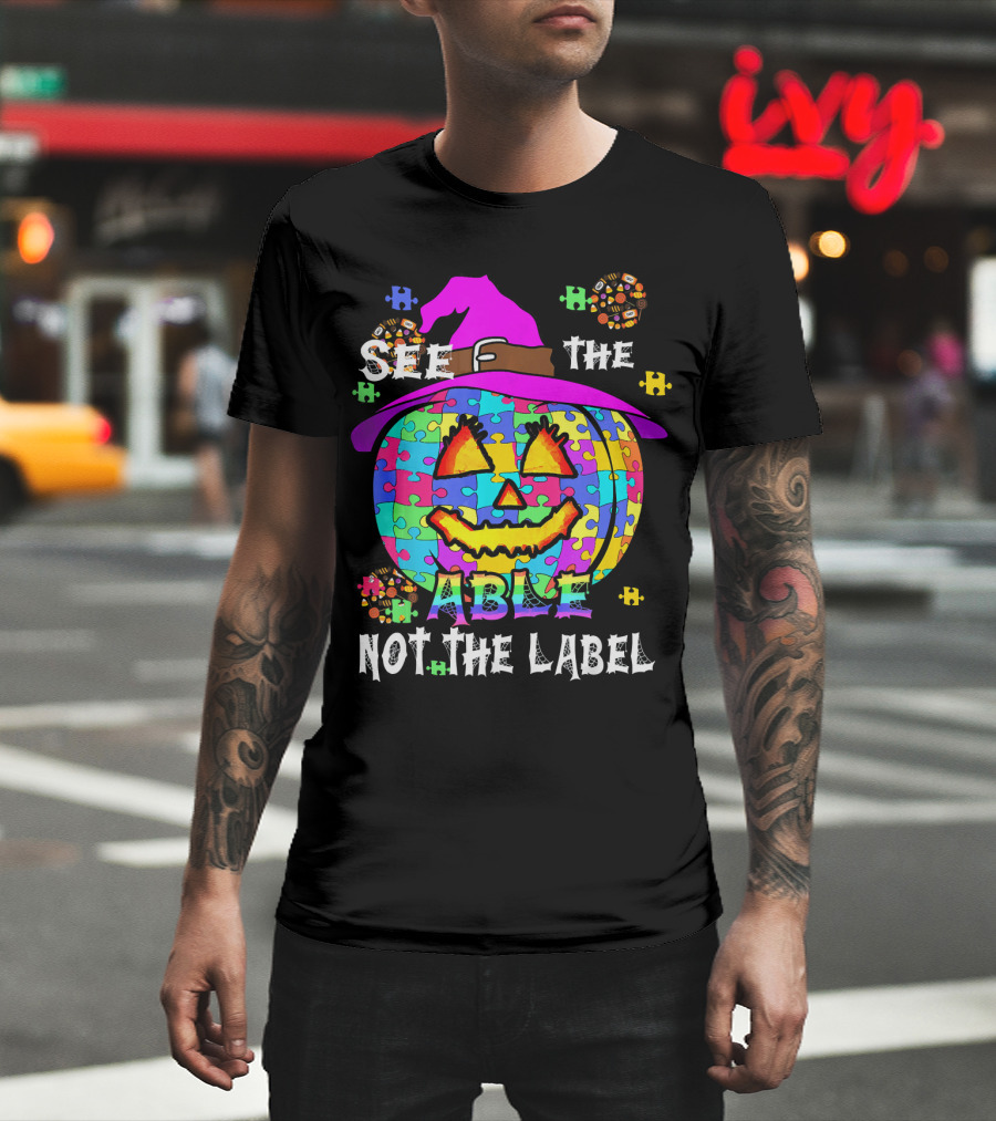 See The Able Not The Label Autism Awareness Pumpkin Puzzle Halloween T-Shirt