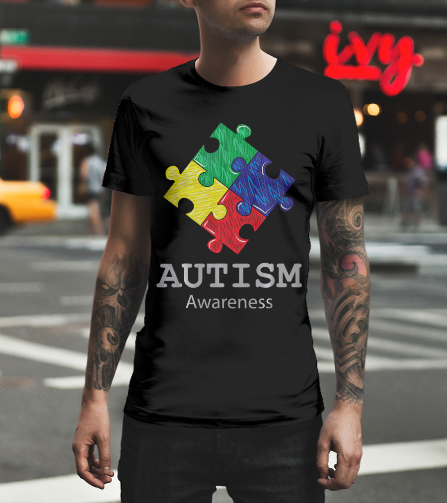 Autism Awareness Colorful Hand Drawn Puzzle Piece T-Shirt