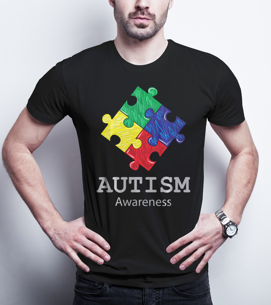 Autism Awareness Colorful Hand Drawn Puzzle Piece T-Shirt