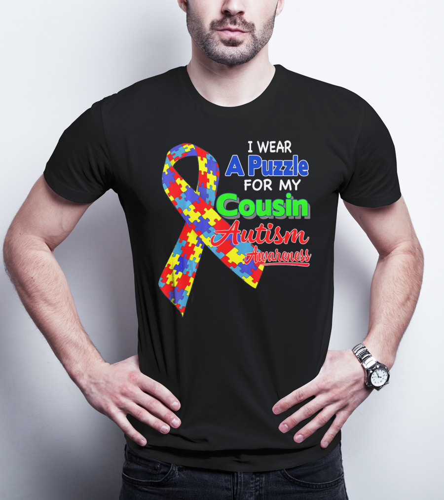 I Wear A Puzzle For My Cousin Autism Awareness T-Shirt