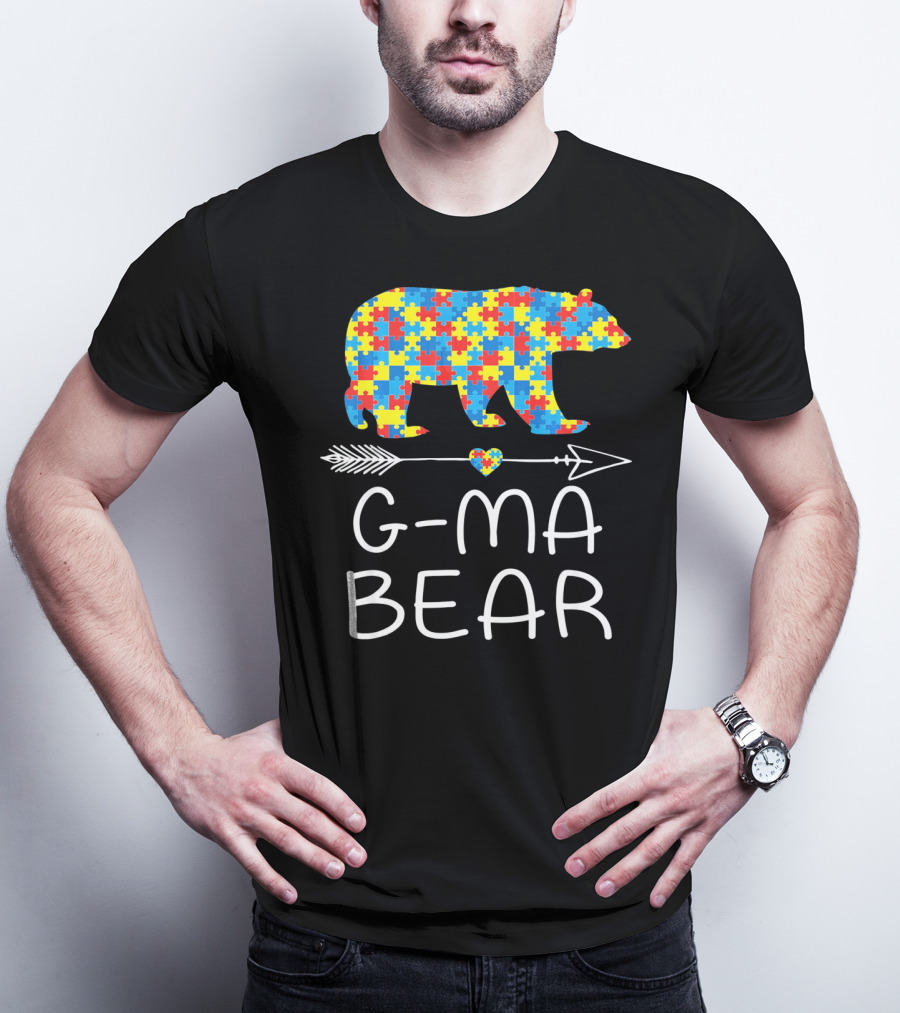 G-Ma Bear Autism Awareness Puzzle Pattern Arrow Heart T-Shirt