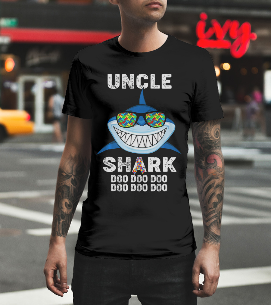 Uncle Shark Doo Doo Doo Autism Awareness Puzzle Sunglasses T-Shirt