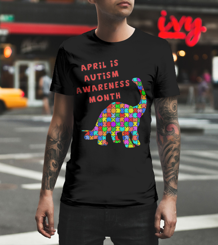 April Is Autism Awareness Month Jigsaw Dinosaur T-Shirt