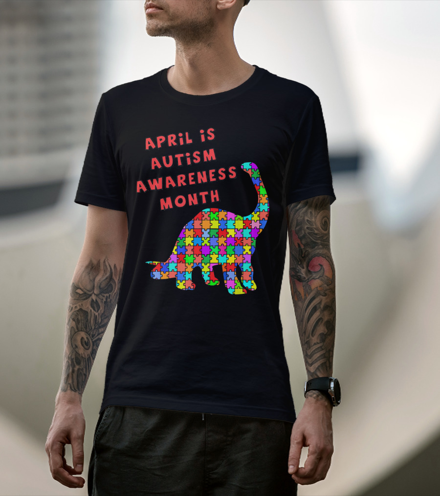 April Is Autism Awareness Month Jigsaw Dinosaur T-Shirt