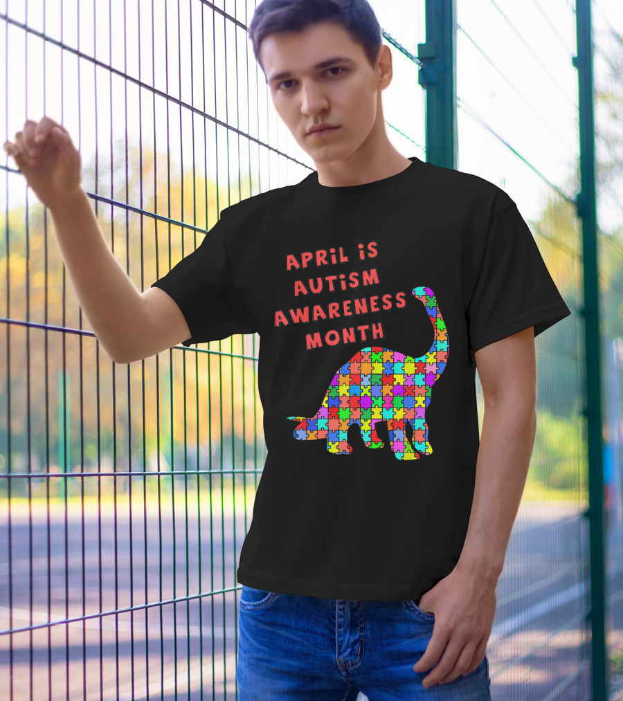 April Is Autism Awareness Month Jigsaw Dinosaur T-Shirt