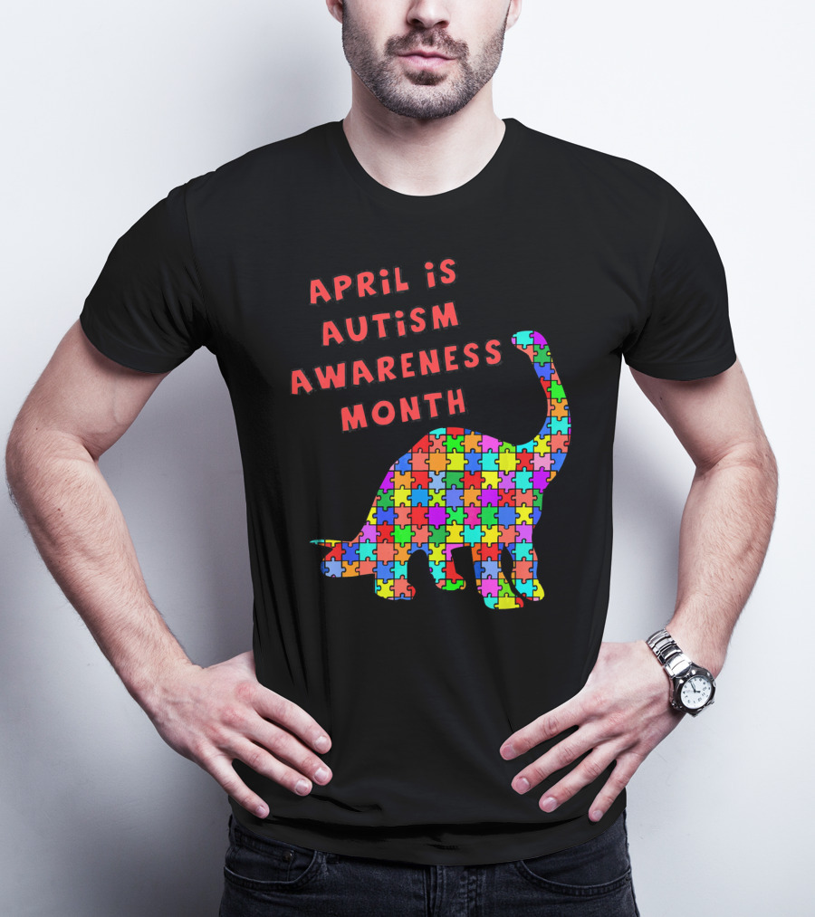 April Is Autism Awareness Month Jigsaw Dinosaur T-Shirt