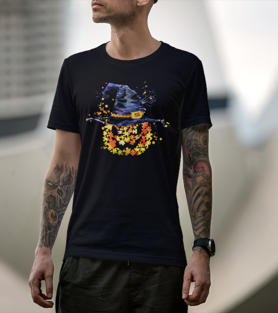 Witch Hat Pumpkin Puzzle Autism Awareness T-Shirt