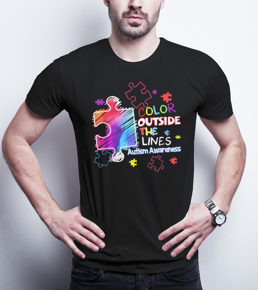 Autism Awareness Color Outside The Lines Puzzle Pieces T-Shirt