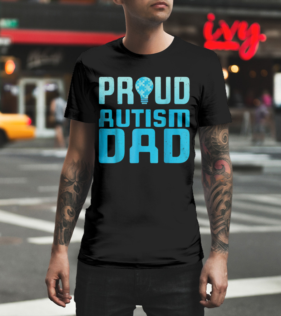 Proud Autism Dad Light Bulb Puzzle T-Shirt